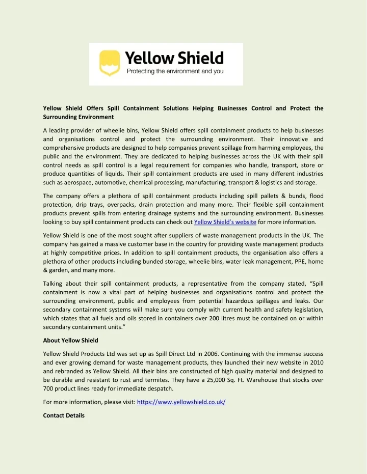 PPT - Yellow Shield Offers Spill Containment Solutions Helping ...