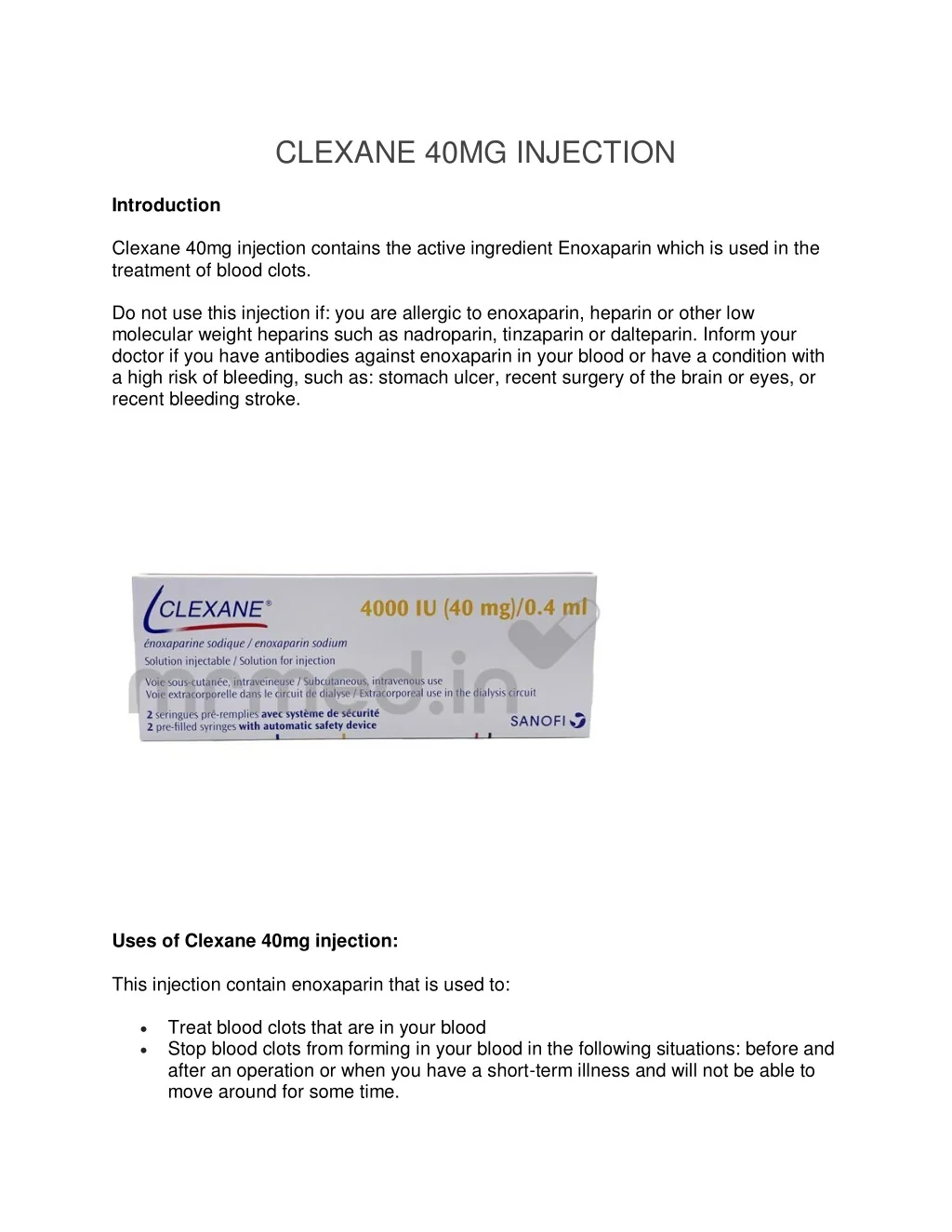 PPT - CLEXANE 40MG INJECTION PowerPoint Presentation, free download ...