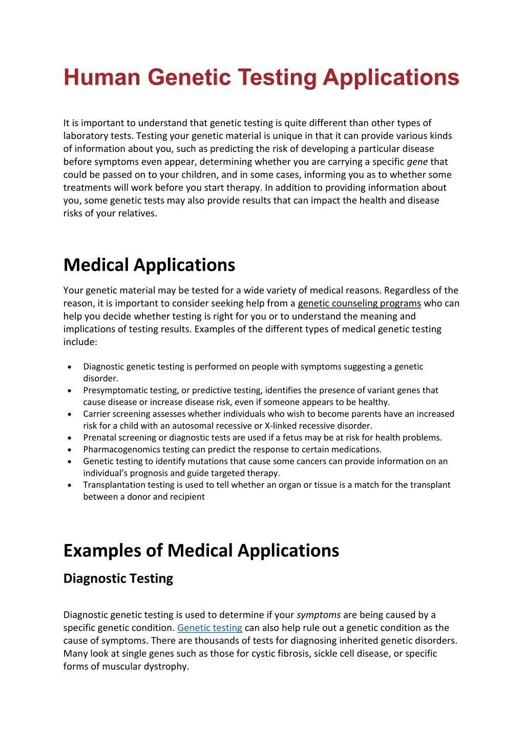 PPT - Human Genetic Testing Applications PowerPoint Presentation, free ...
