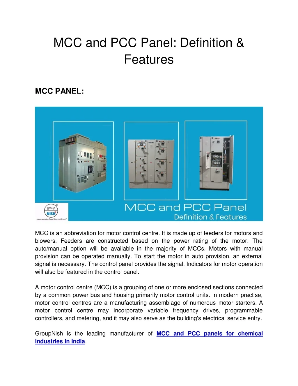 PPT - MCC and PCC Panel : Definition & Features PowerPoint Presentation ...