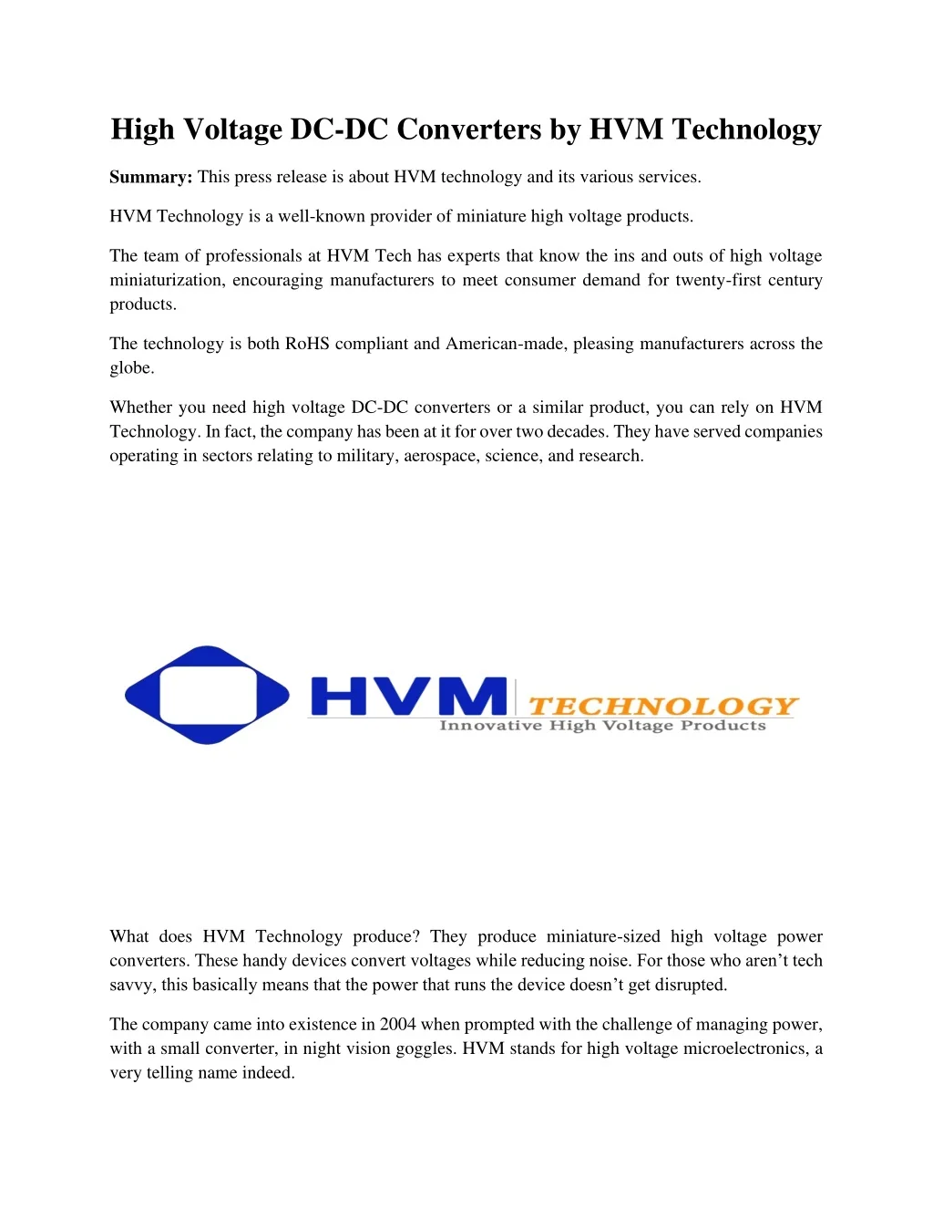 PPT - High Voltage DC-DC Converters by HVM Technology PowerPoint ...