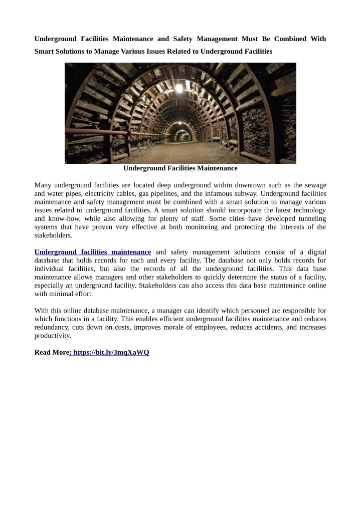 PPT - Underground Facilities Maintenance and Safety Management Must Be ...