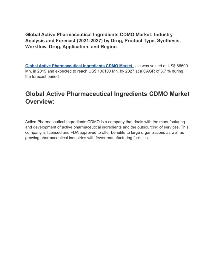 PPT - Global Active Pharmaceutical Ingredients CDMO Market PowerPoint ...