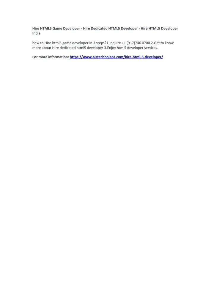 Ppt Hire Html5 Game Developer Hire Dedicated Html5 Developer Powerpoint Presentation Id 
