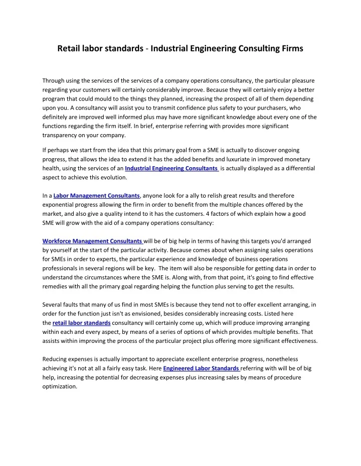 PPT - Retail labor standards - Industrial Engineering Consulting Firms ...