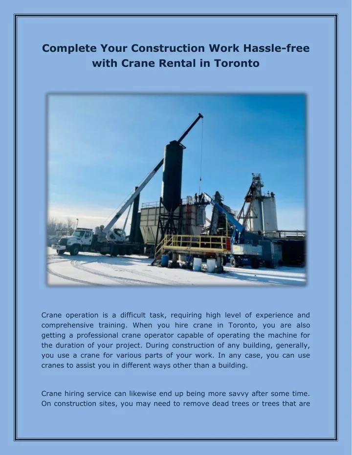PPT - Complete Your Construction Work Hassle-free with Crane Rental in ...
