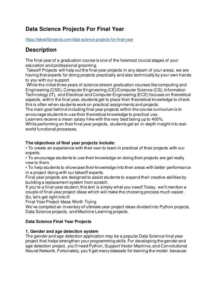 PPT Data Science Projects For Final Year docx PowerPoint Presentation