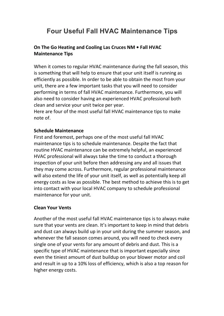 PPT - Four Useful Fall HVAC Maintenance Tips PowerPoint Presentation ...