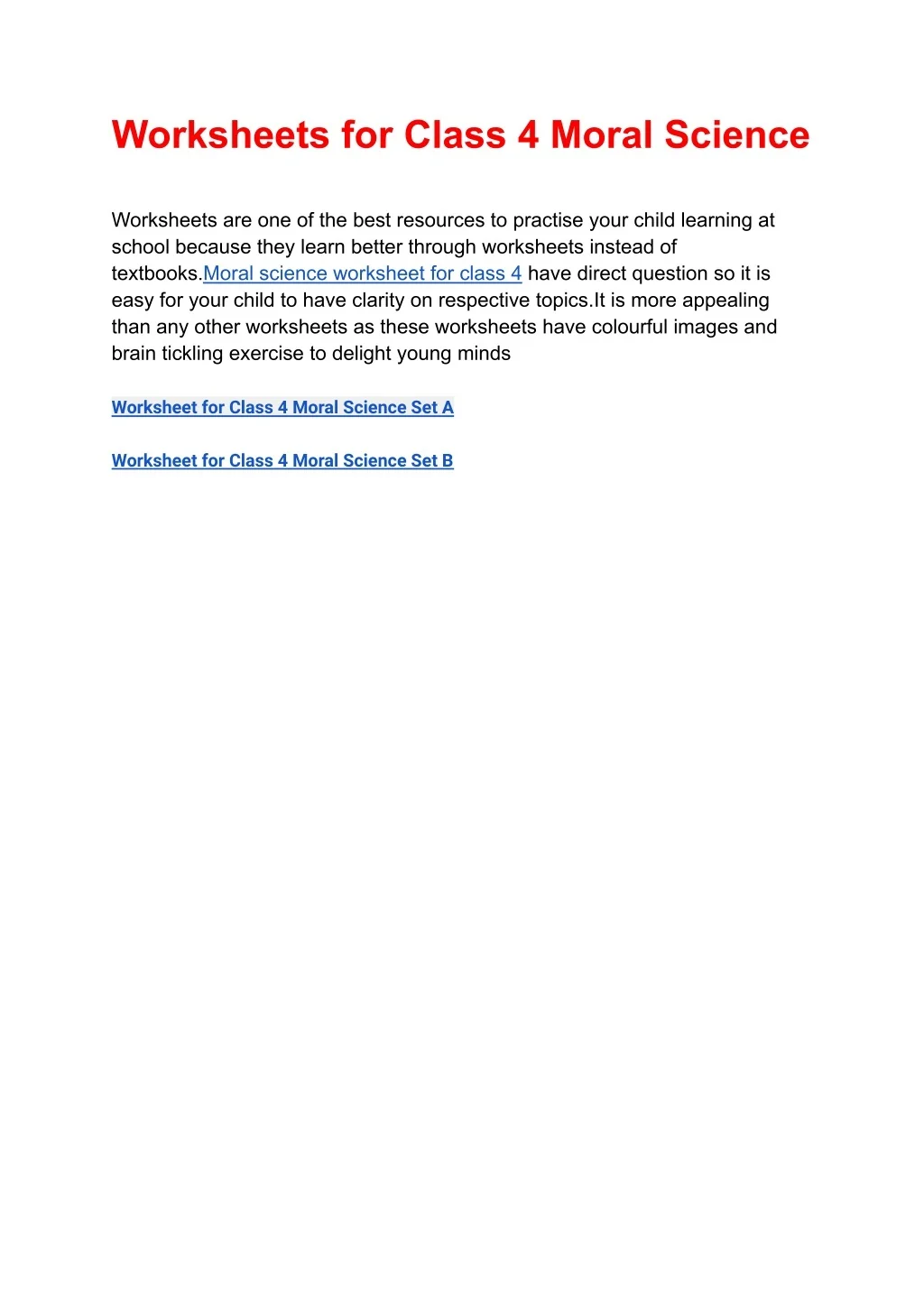 PPT - Moral Science Worksheet for Class 4 Free PDF Download PowerPoint ...