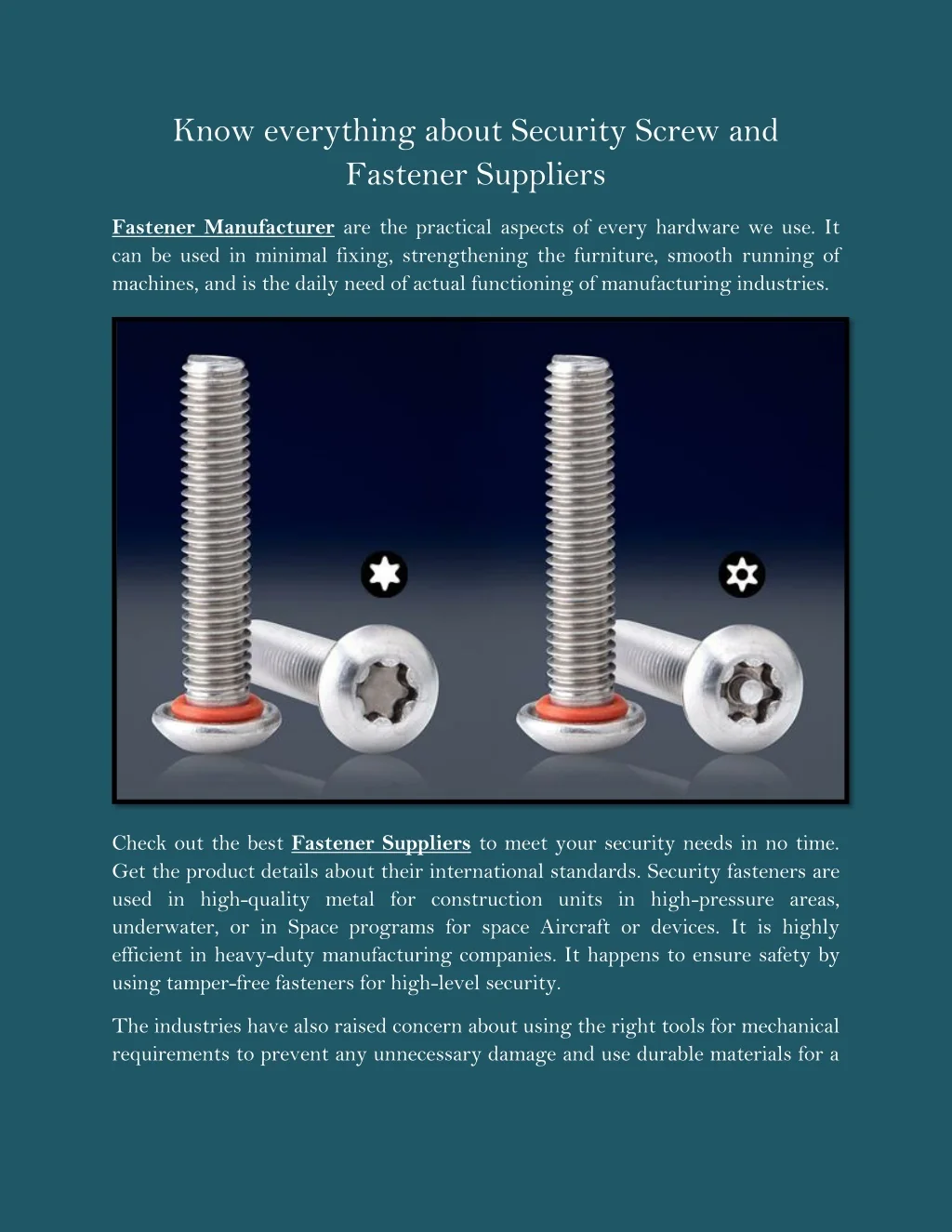 PPT - Know everything about Security Screw and Fastener Suppliers ...