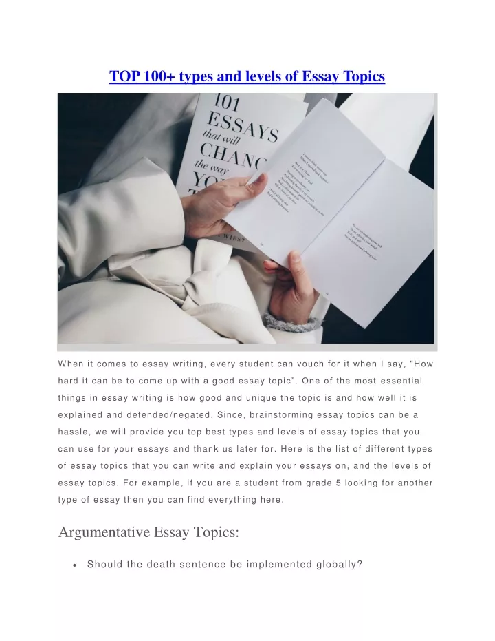 PPT - TOP 100 types and levels of Essay Topics PowerPoint Presentation ... PPT - TOP 100 types and levels of Essay Topics PowerPoint Presentation ...
