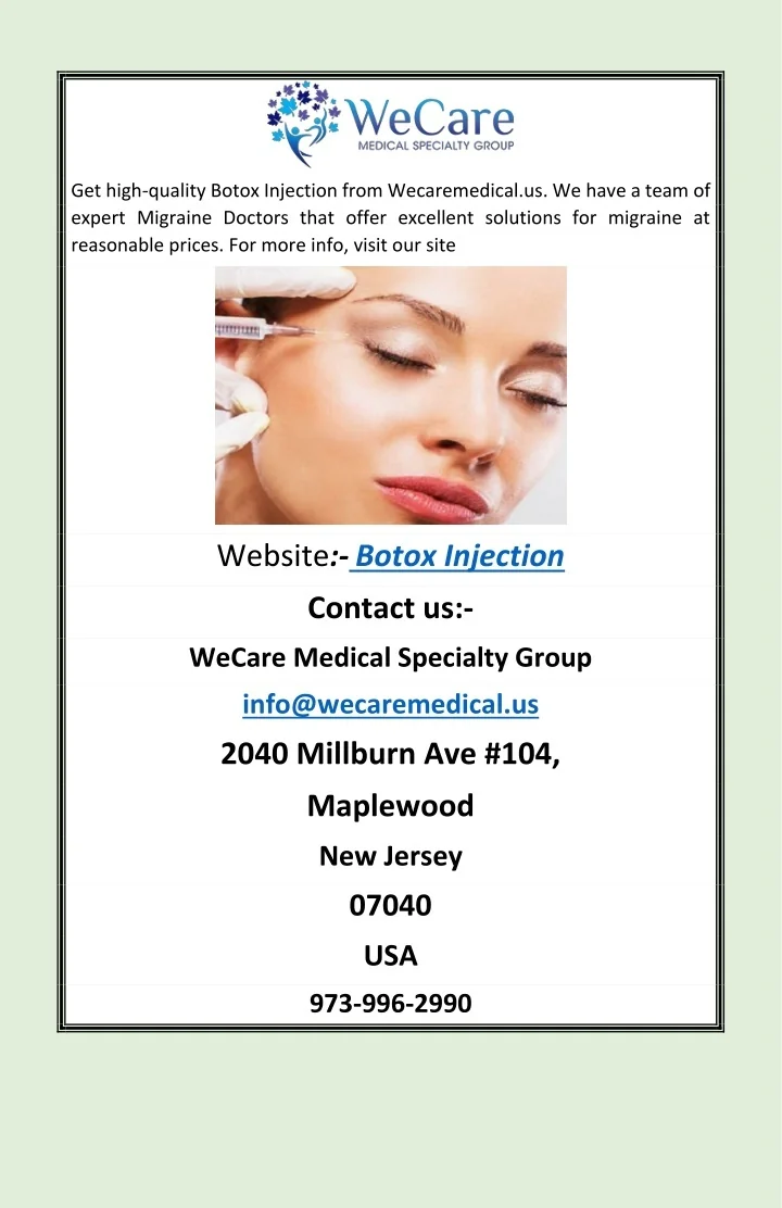 PPT - Botox Injection | Wecaremedical.us PowerPoint Presentation, free ...