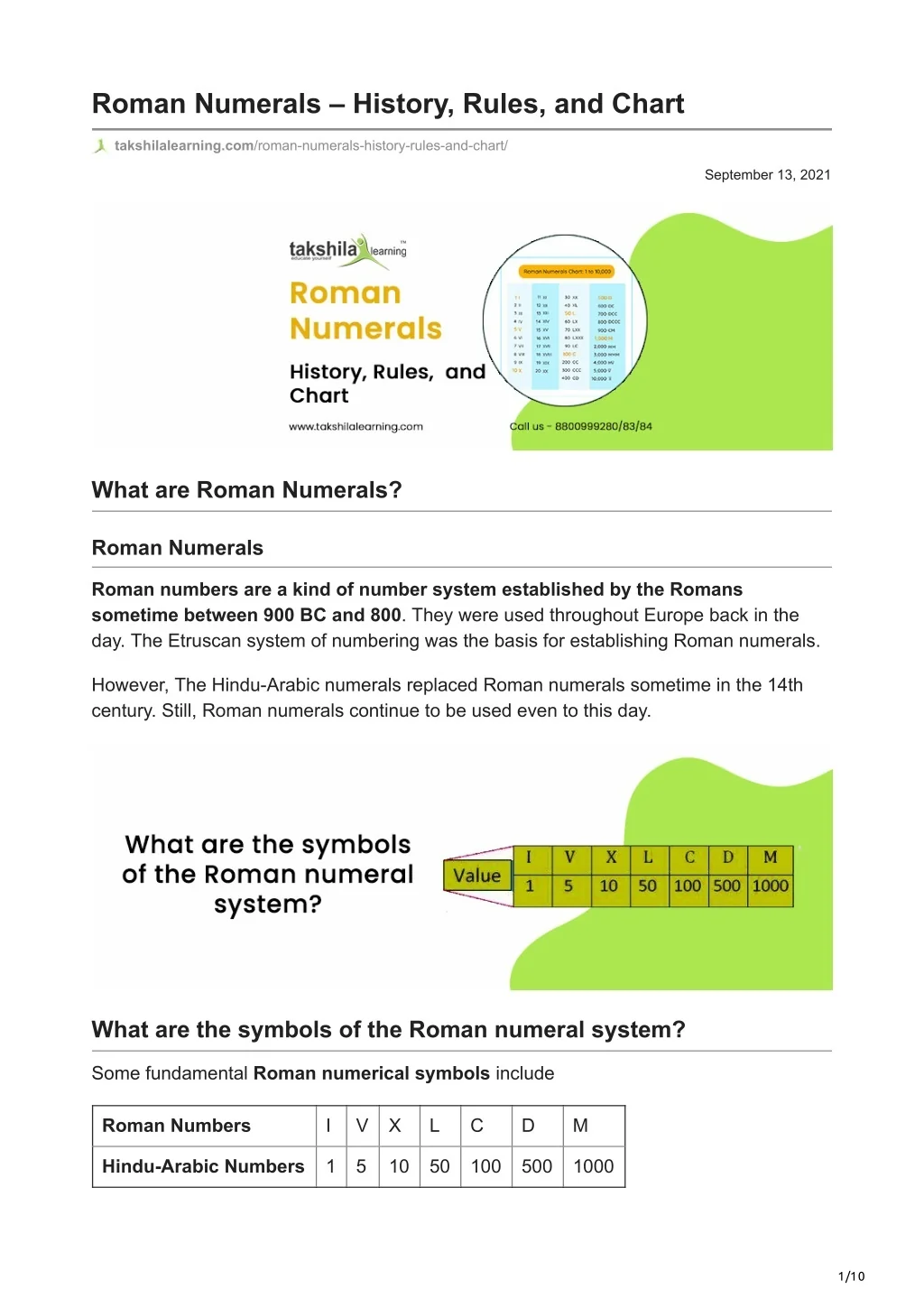 PPT - Roman Numerals - History, Rules, and Roman Numerals Chart 1 to ...
