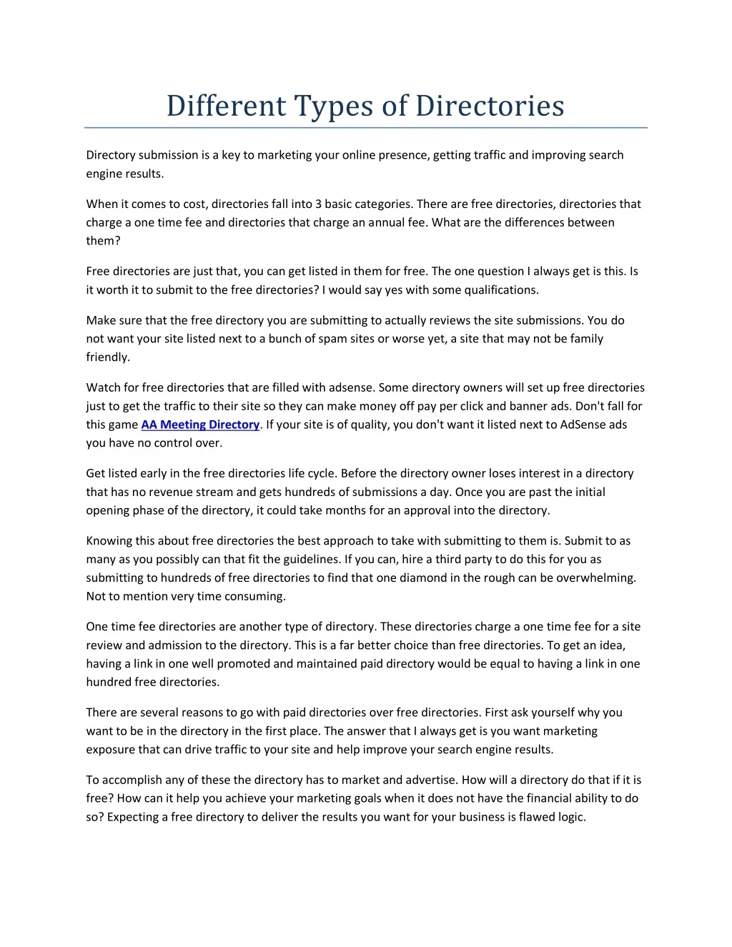 PPT - Different Types of Directories PowerPoint Presentation, free ...