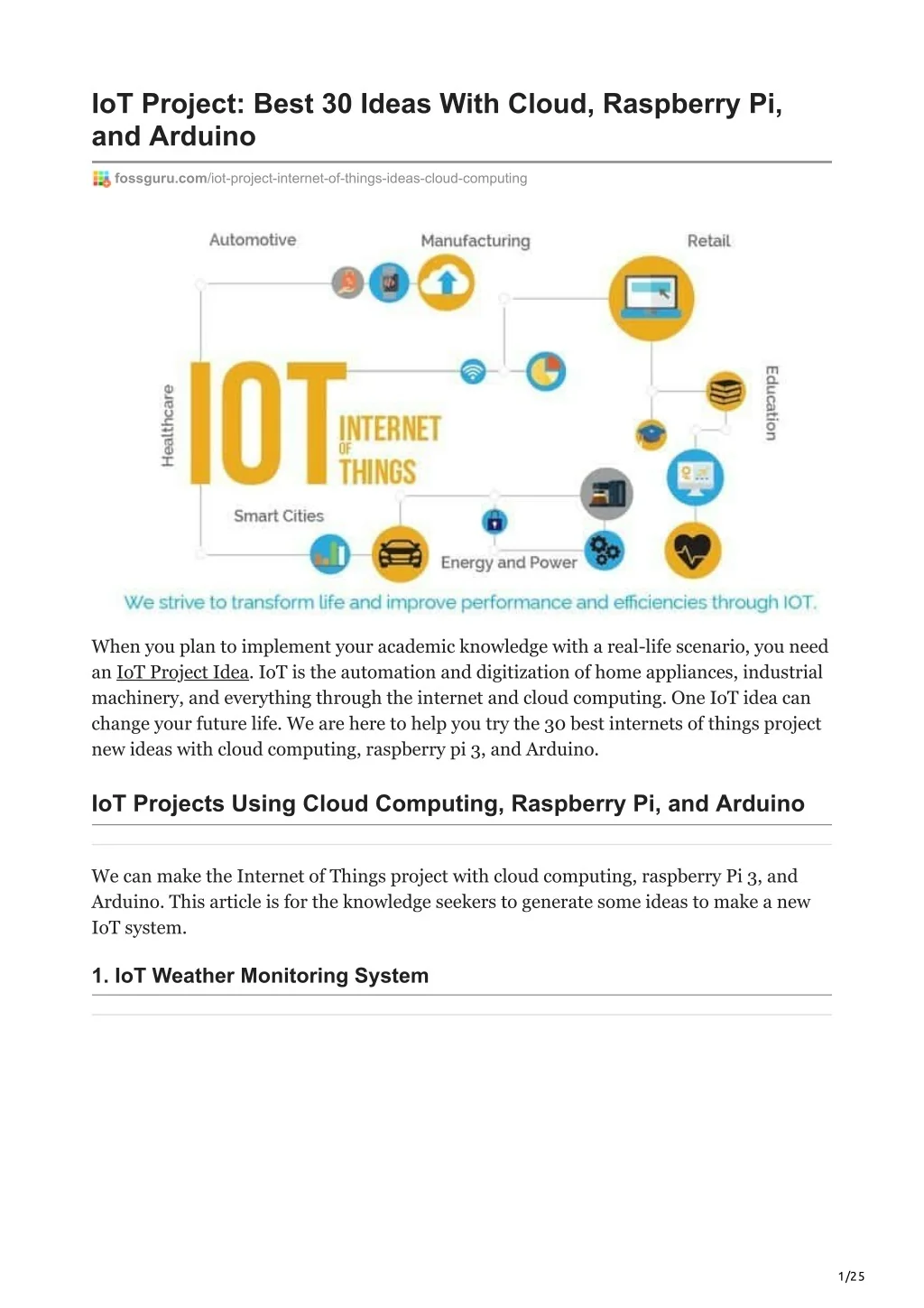 PPT - IoT Project Best 30 Ideas With Cloud, Raspberry Pi, and Arduino ...