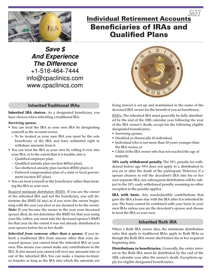 PPT - Individual_Retirement_Accounts_Beneficiaries_of_IRAs_and_Qualified_Plans_2021 PowerPoint ...