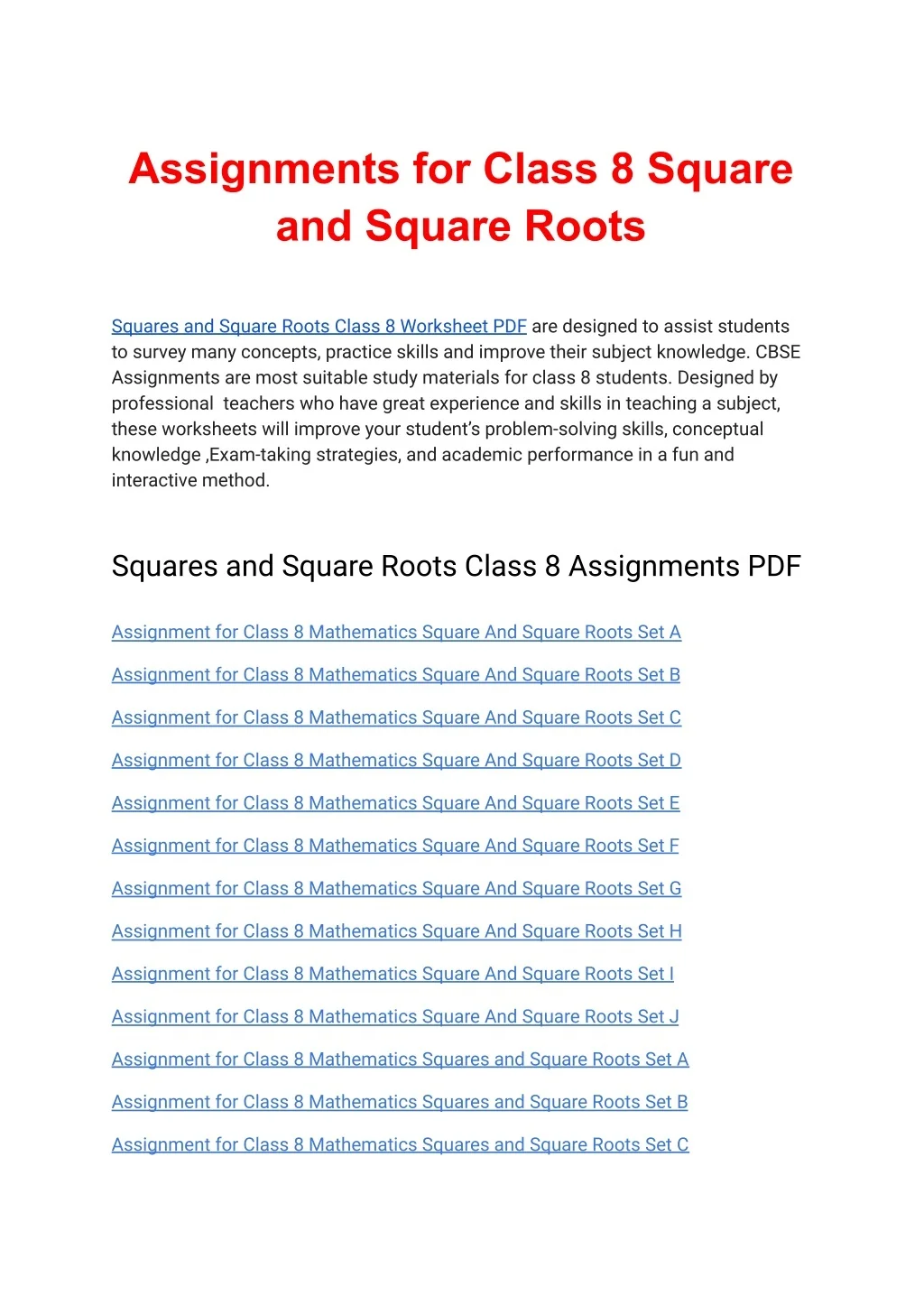PPT - Squares and Square Roots Class 8 Worksheet PDF Download ...