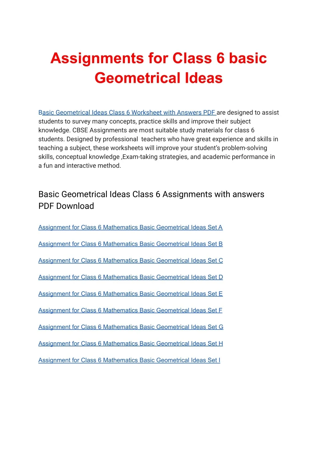 PPT - Basic Geometrical Ideas Class 6 Worksheet with answers PDF ...