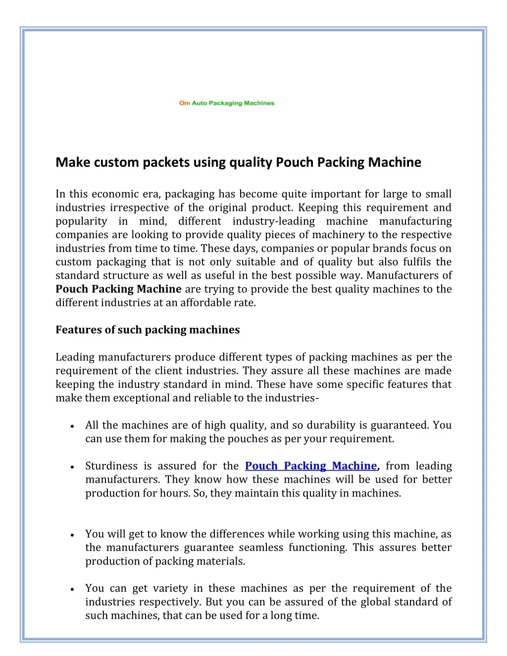 PPT - Make custom packets using quality Pouch Packing Machine ...