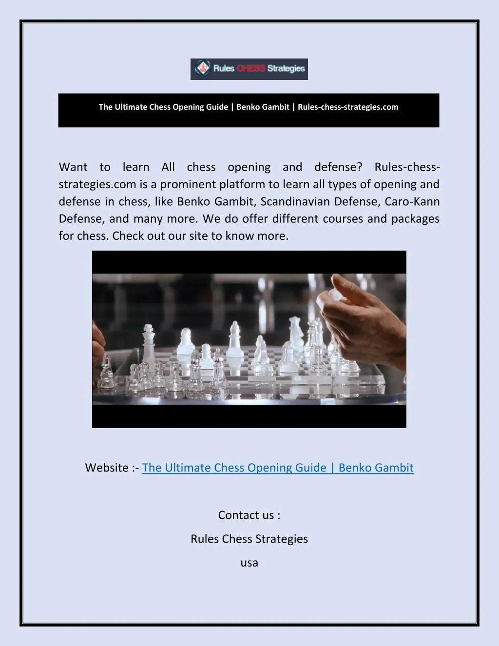 PPT - The Ultimate Chess Opening Guide Benko Gambit Rules-chess ...