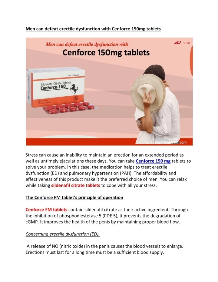 PPT - Men can defeat erectile dysfunction with Cenforce 150mg tablets ...