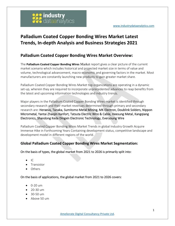 PPT - Palladium Coated Copper Bonding Wires Market Opportunity and ...