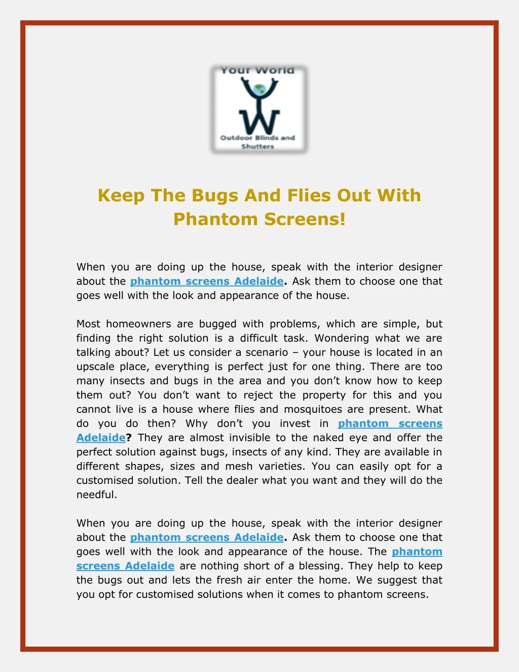 PPT - Keep The Bugs And Flies Out With Phantom Screens PowerPoint ...