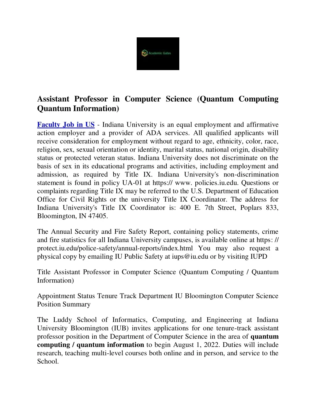 PPT - Assistant Professor in Computer Science (Quantum Computing ...