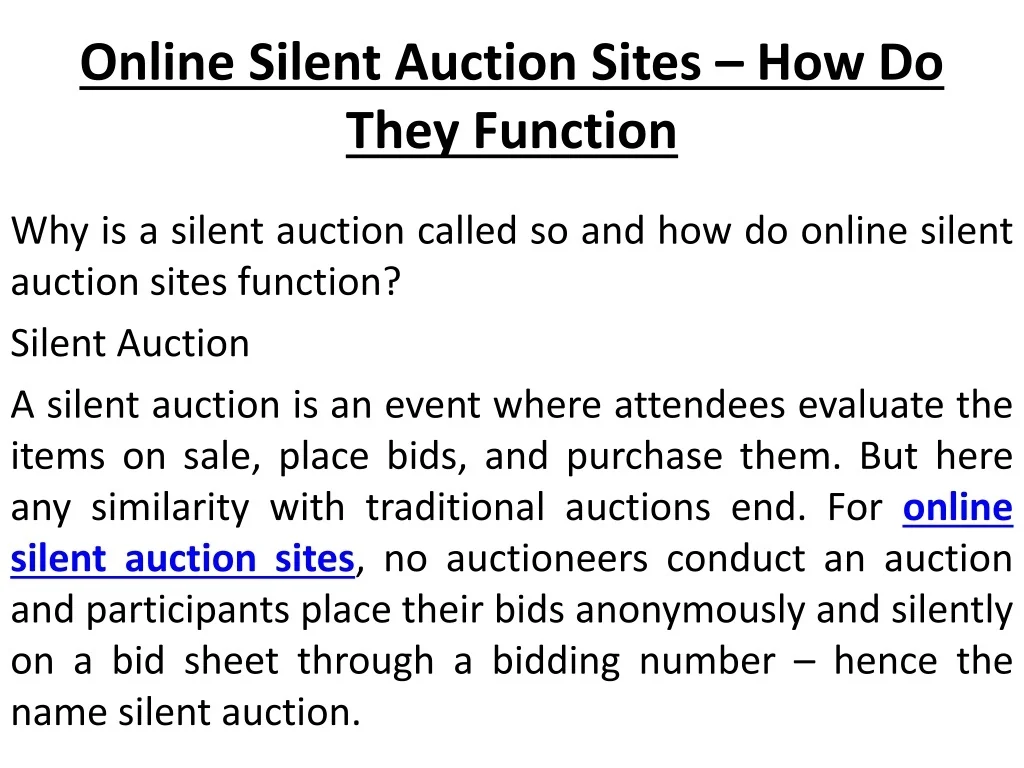 PPT - online silent auction sites PowerPoint Presentation, free ...