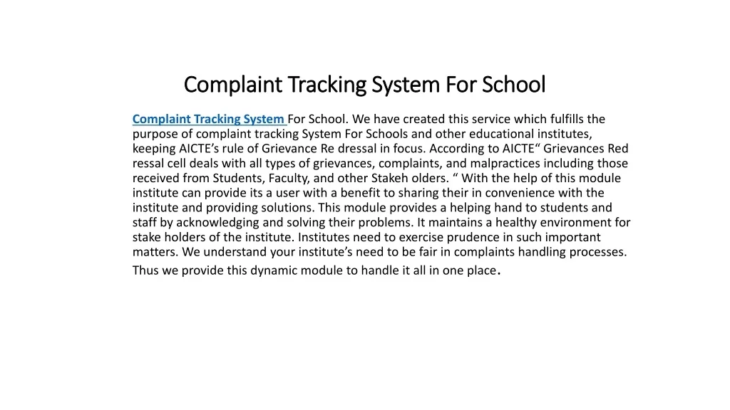PPT - Complaint Tracking System For School PowerPoint Presentation ...