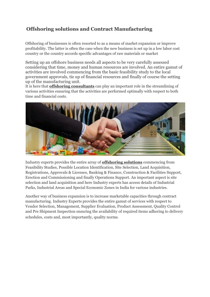PPT - Offshoring solutions and Contract Manufacturing- Industryexperts ...