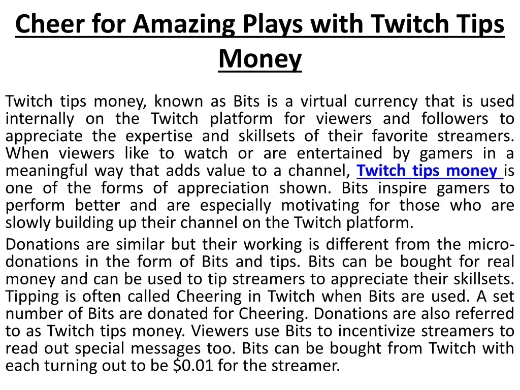 PPT - Cheer for Amazing Plays with Twitch Tips Money PowerPoint ...
