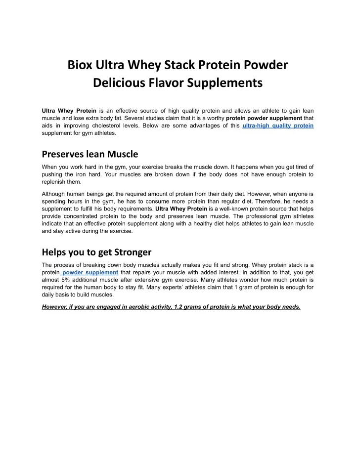 PPT - Biox Ultra Whey Stack Protein Powder Delicious Flavor Supplements ...