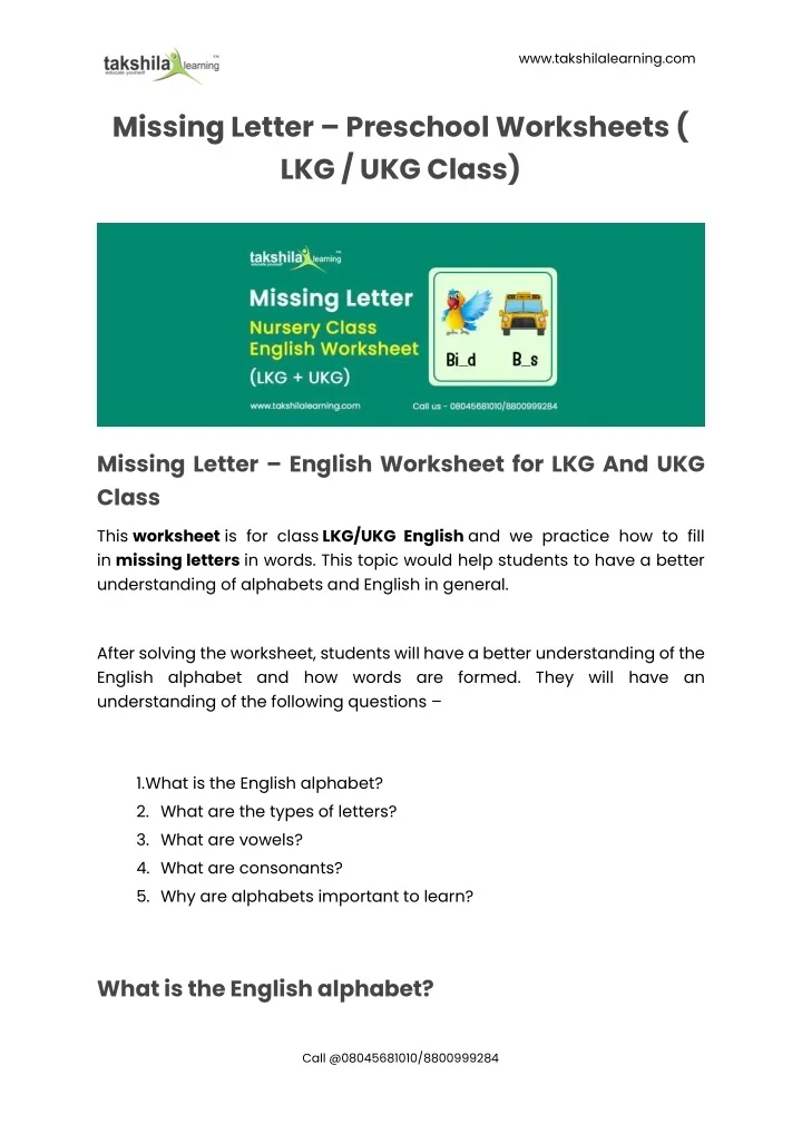 PPT - Missing Letters - Preschool Worksheets (LKG/UKG Class) PowerPoint ...