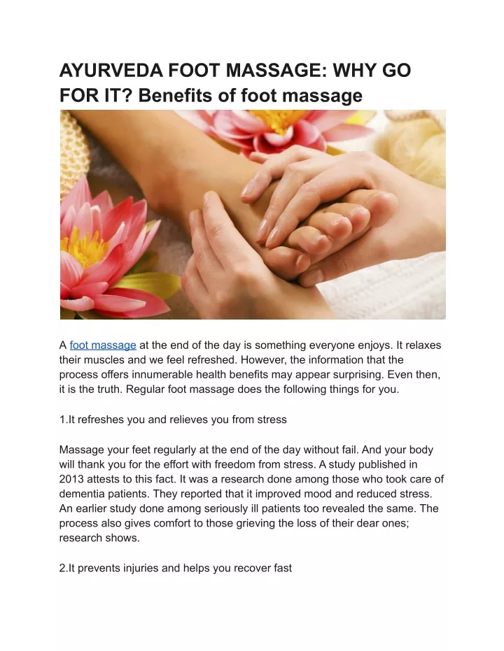 Ppt Ayurveda Foot Massage Why Go For It Benefits Of Foot Massage