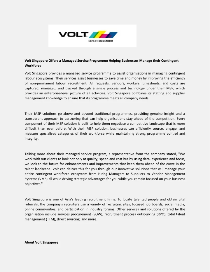 PPT - Volt Singapore Offers a Managed Service Programme Helping ...