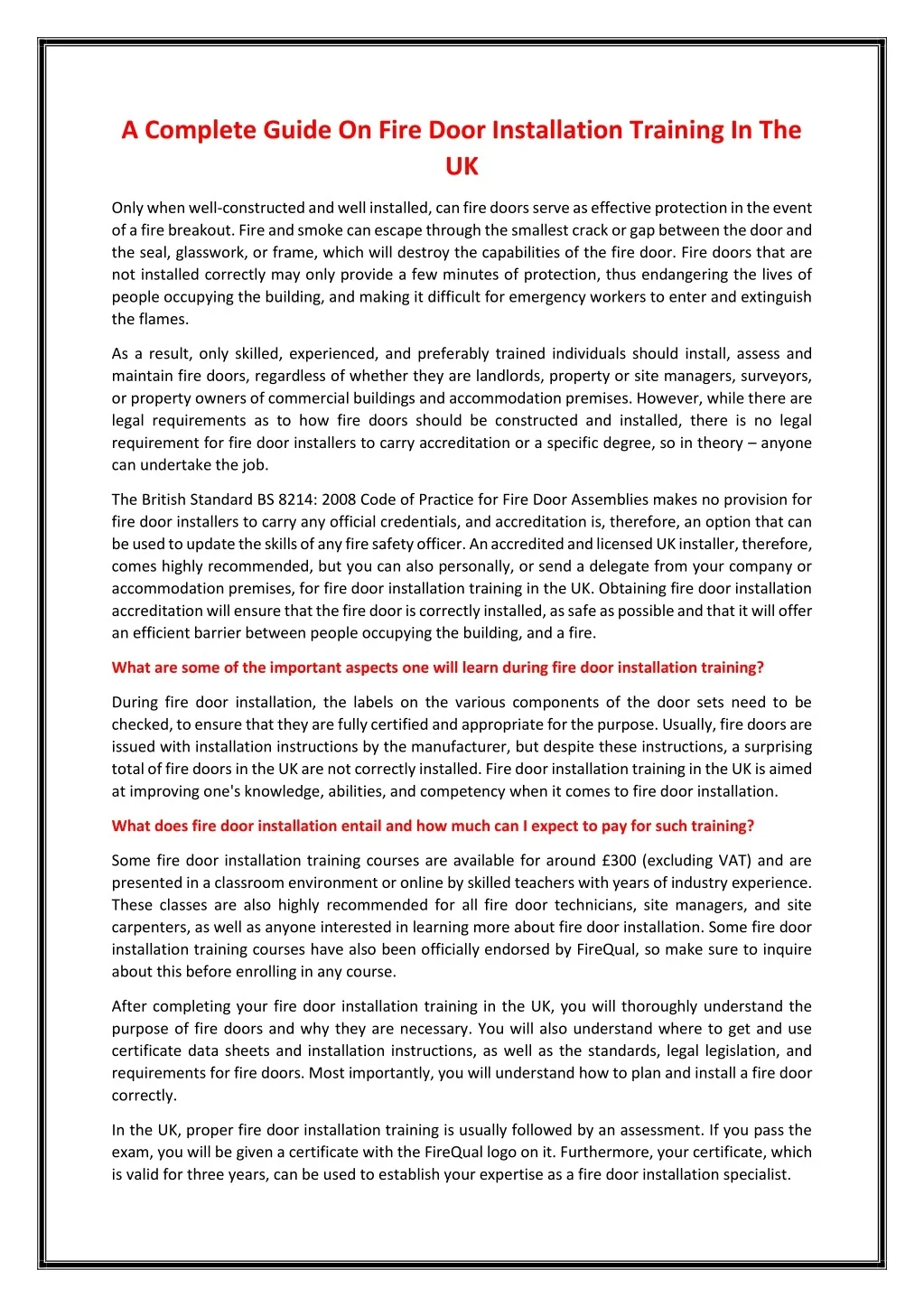 PPT - A Complete Guide On Fire Door Installation Training In The UK ...