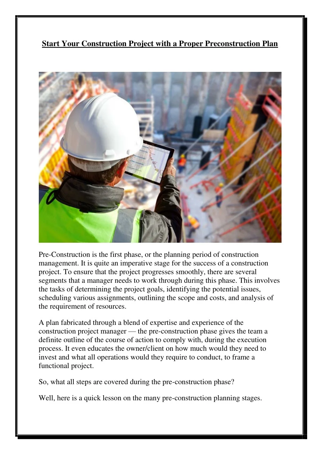 PPT - Start Construction Project with a Proper Preconstruction Plan ...