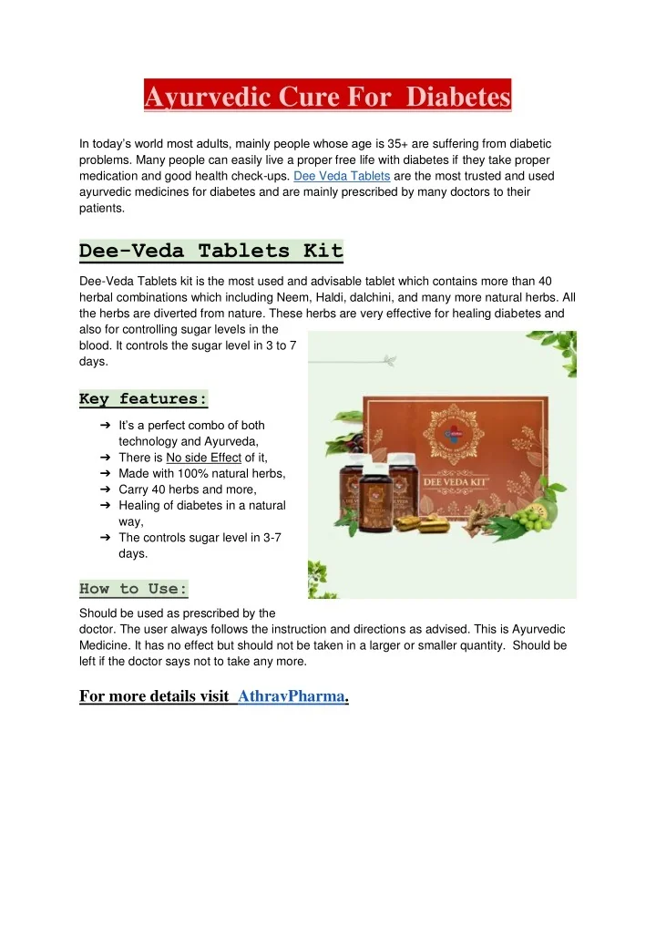 PPT - Dee Veda Tablets | Ayurveda Diabetes Tablets | Athrav Pharma ...