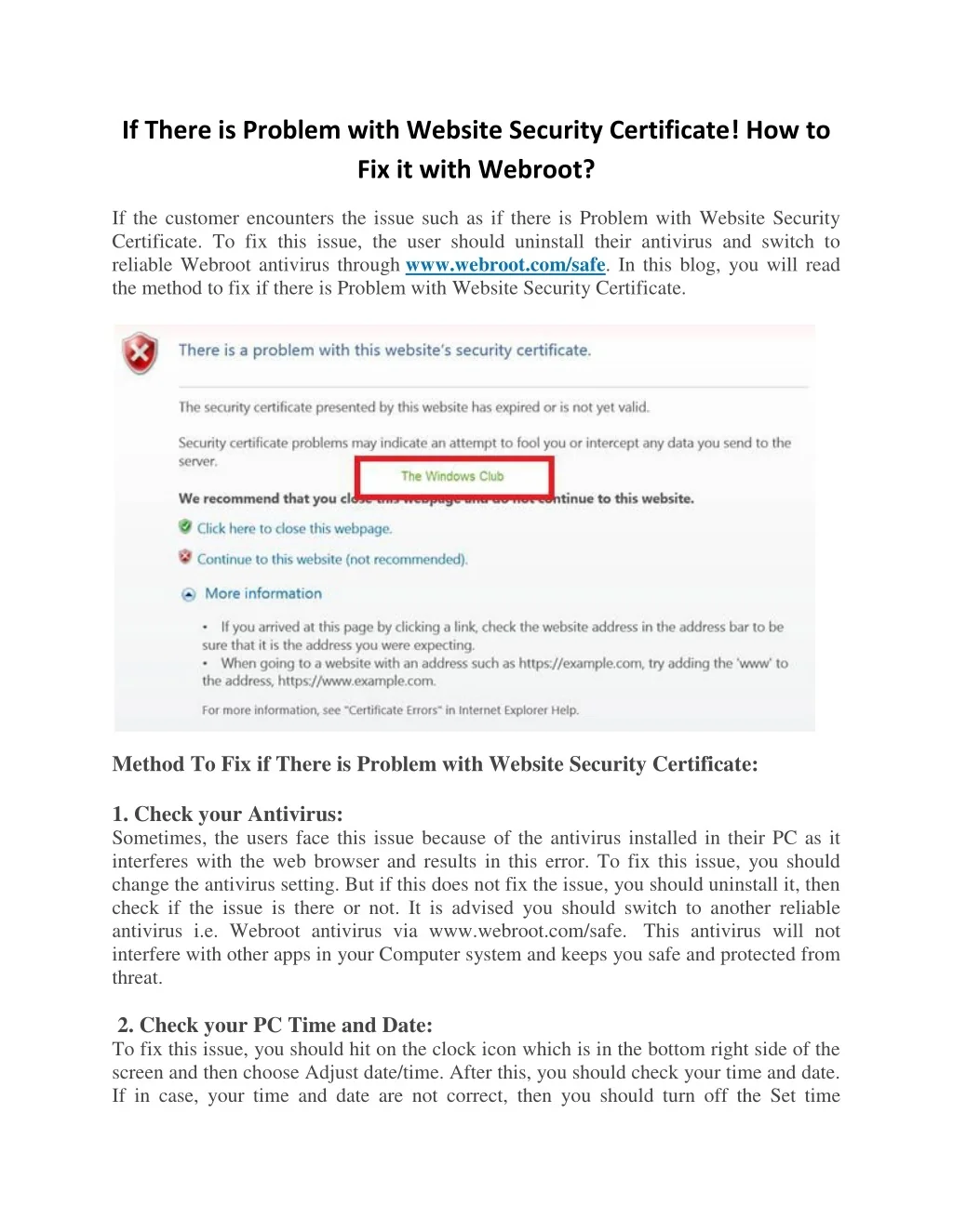 Ppt Resolve If There Is Problem With Website Security Certificate With Webroot Powerpoint