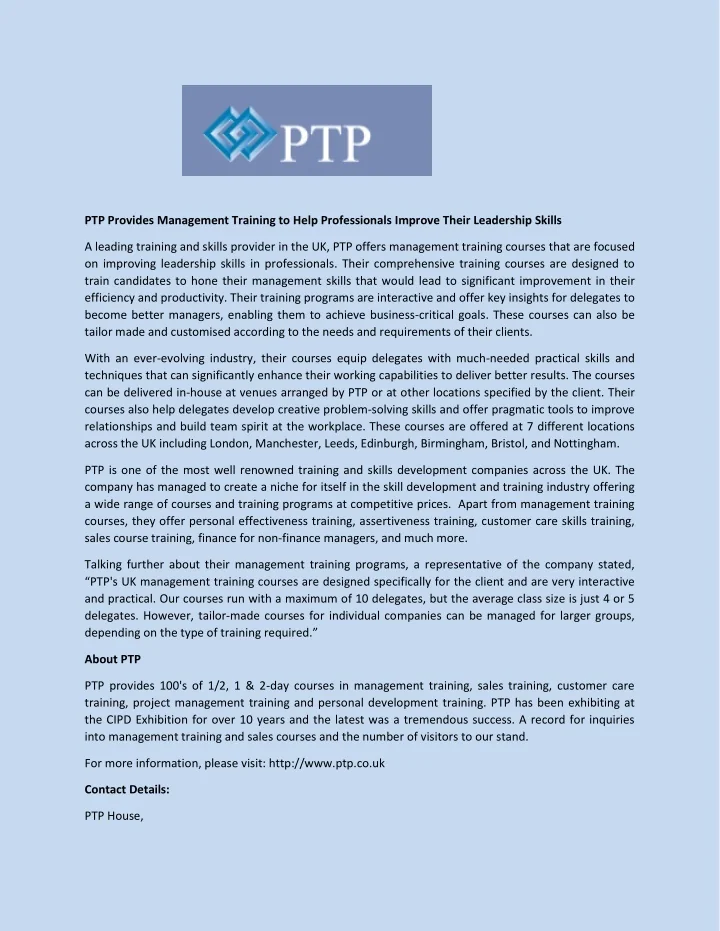 PPT - PTP Provides Management Training to Help Professionals Improve ...