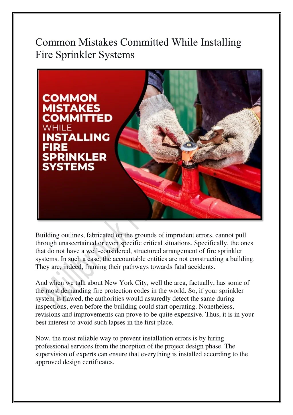 PPT - Common Mistakes Committed While Installing Fire Sprinkler Systems ...