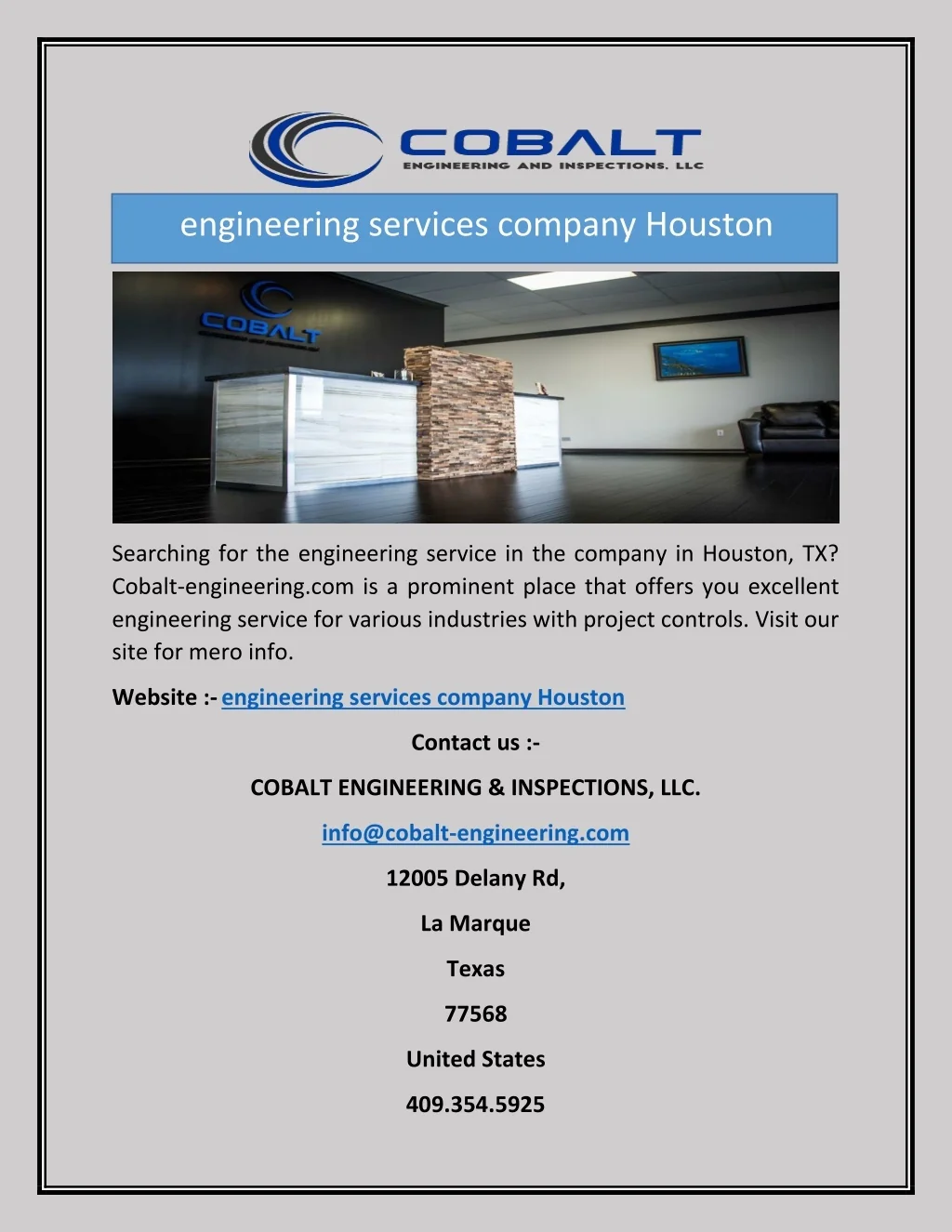 PPT - Engineering Services Company Houston | Cobalt-engineering.com ...
