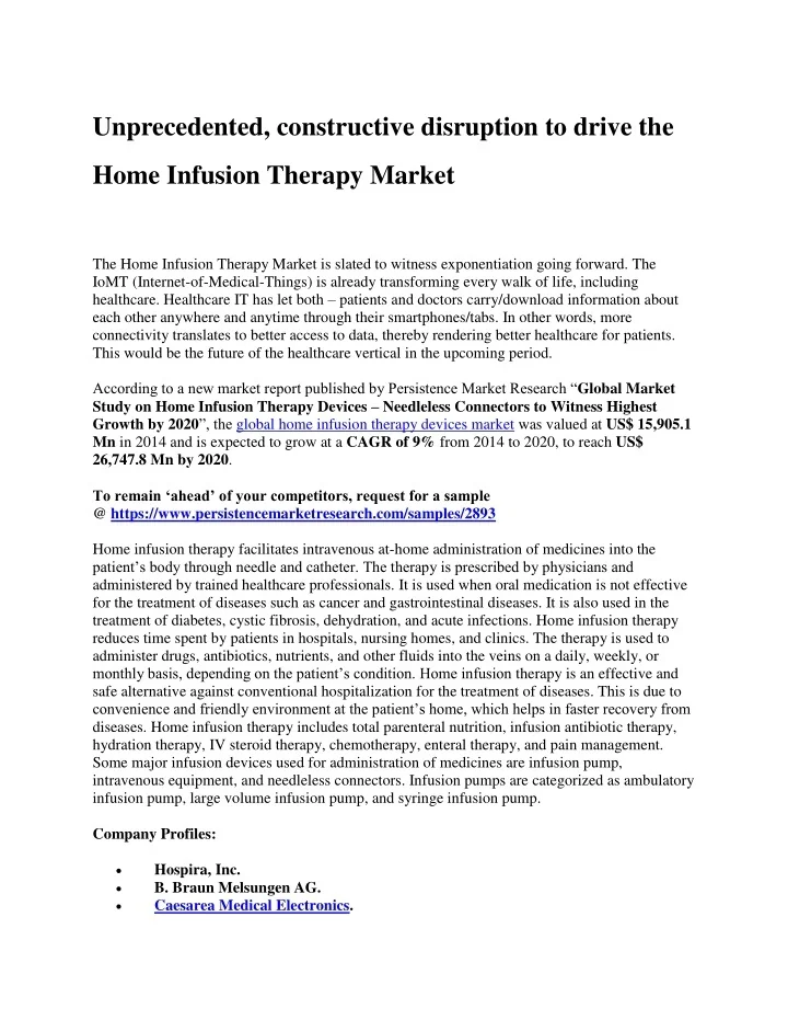 PPT - Unprecedented, constructive disruption to drive the Home Infusion ...