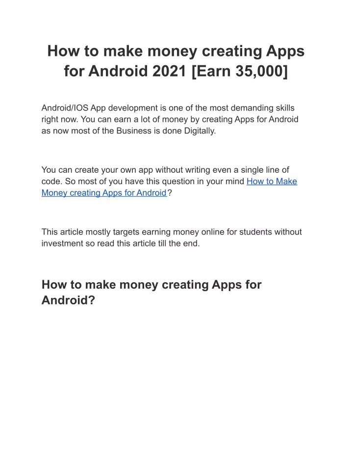 Ppt How To Make Money Creating Apps For Android 2021 Earn 35000 Powerpoint Presentation 5767