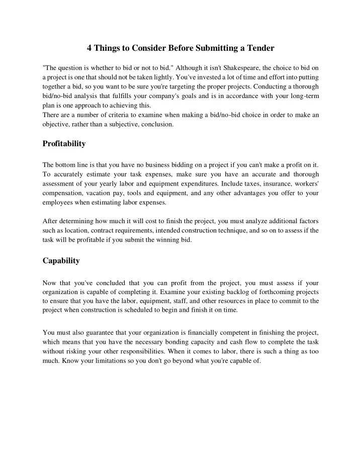 PPT - 4 Things to Consider Before Submitting a Tender PowerPoint Presentation - ID:11020683