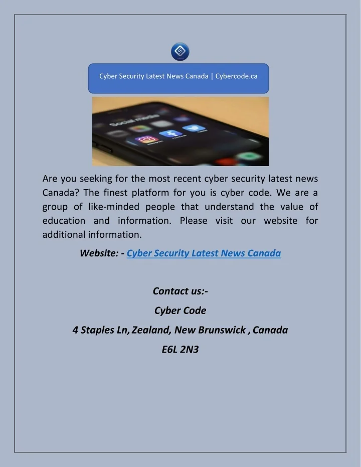 PPT - Cyber Security Latest News Canada | Cybercode.ca PowerPoint ...