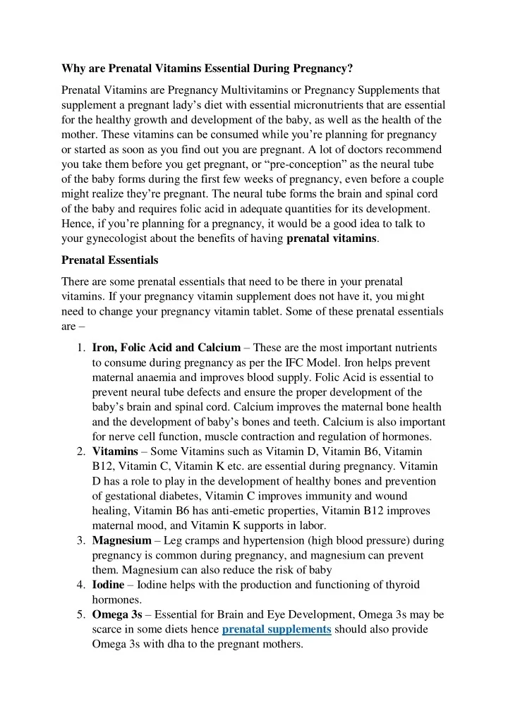 PPT - Why are Prenatal Vitamins Essential During Pregnancy PowerPoint ...