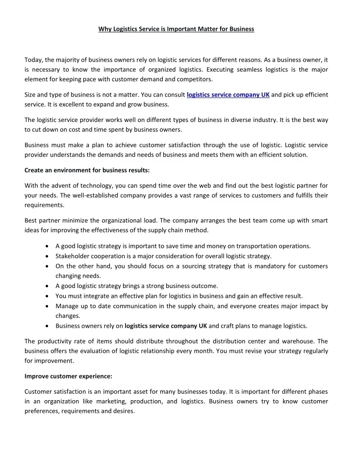 PPT - Why Logistics Service UK is Important Matter for Business ...