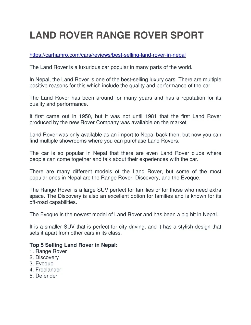 PPT - LAND ROVER RANGE ROVER SPORT PowerPoint Presentation, free ...